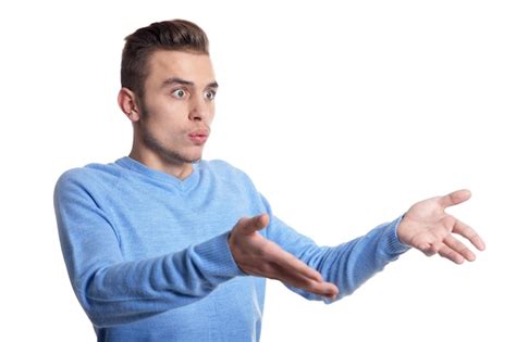 Retrato De Guapo Sorprendido Hombre Posar Aislado Blanco Plano