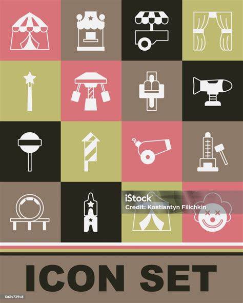 세트 광대 머리 망치 스윙 비행기 패스트 스트리트 푸드 카트 매력 회전 목마 매직 지팡이 서커스 텐트와 아이콘 스트라이커 매력