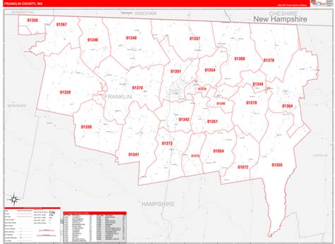 Franklin County Ma Zip Code Wall Map Red Line Style By Marketmaps Mapsales
