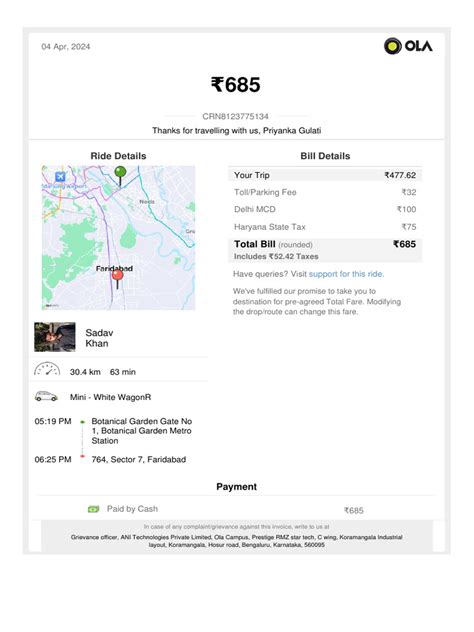 Ola Havells To Faridabad 685 04 04 2024 Pdf Invoice Payments