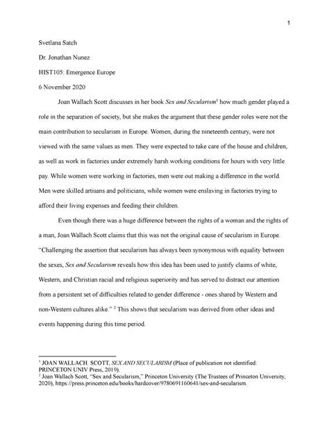 Week 11 Book Review Of Joan Scott Sex And Secularism 1 Svetlana Satch Dr Jonathan Nunez
