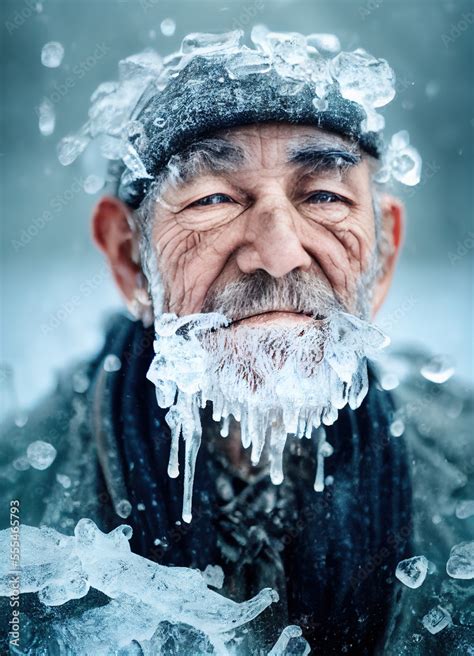 Old Man With Frozen Beard Ai Generative Illustration Stock Illustration Adobe Stock