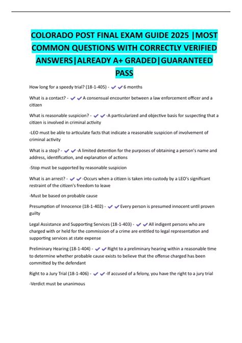 Colorado Post Final Exam Guide 2025 Most Common Questions With Correctly Verified Answers