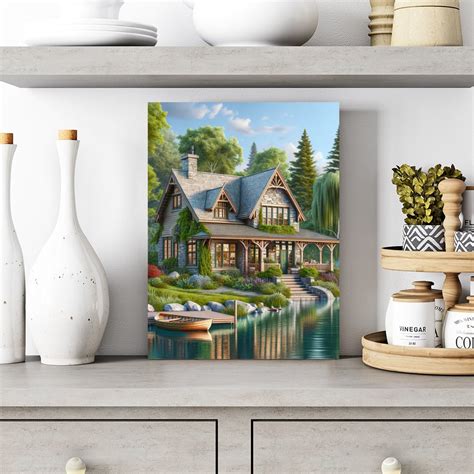 At The Lake Canvas Wall Art Lakefront Cottage Art Rustic Lakeside