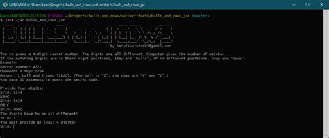 github karolskolasinski bulls and cows java cli project bulls and cows