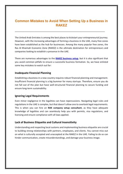 Ppt Common Mistakes To Avoid When Setting Up A Business In Rakez