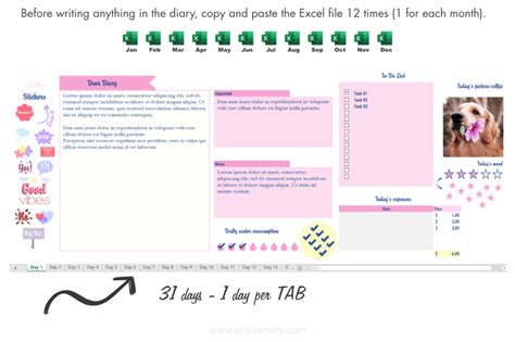 Digital Daily Diary Excel Template Excel Spreadsheets By ArtsByNaty