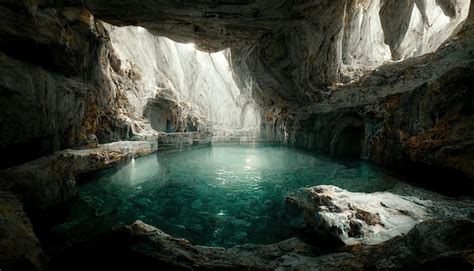 Premium Photo Raster Illustration Of Beautiful Underground Lake In A Cave With Drinking Water