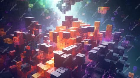 Premium Ai Image 3d Voxel Artificial Cubes Illustration Futuristic Pixel Virtual Render Cube