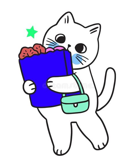 Cat Line Art Cute Colorful Cat Cartoon Stock Illustration