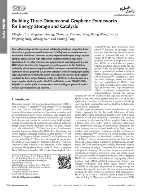 Building Three Dimensional Graphene Frameworks For Energy Storage And Catalysis Pdf