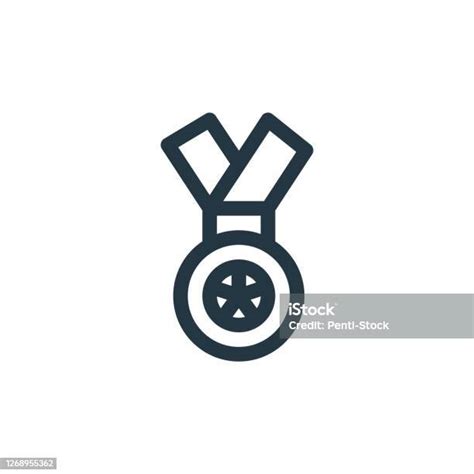 흰색 배경에 격리 된 메달 벡터 아이콘 개요 웹 사이트 디자인 및 모바일 응용 프로그램 개발을위한 얇은 라인 메달 아이콘 얇은 선 메달 윤곽선 아이콘 벡터 일러스트레이션