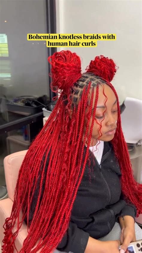 Bohemian Knotless Braids With Human Hair Curls Human Braiding Hair