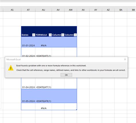 Edate Function Not Working When Expanding Table Rexcel