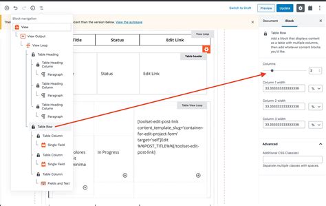 Table View With Block Editor Toolset