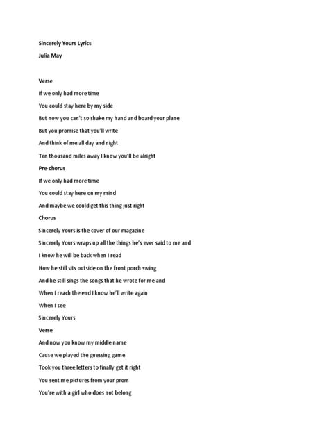 Sincerely Yours Lyrics Download Free Pdf Song Structure Songs