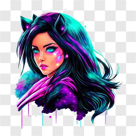 Download Neon Girl With Cat Ears Digital Artwork Pngs Online
