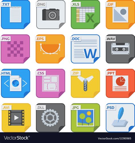 File Type Icons Set Royalty Free Vector Image VectorStock