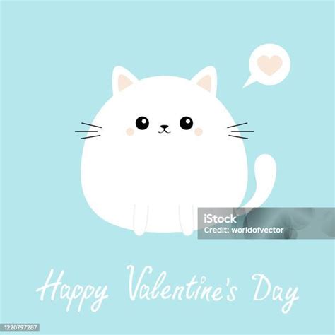 흰색 고양이 새끼 고양이 키티 아이콘입니다 해피 발렌타인 데이 재미있는 머리 얼굴입니다 귀여운 가와이이 만화 라운드 캐릭터입니다 핑크 하트 아기 인사말 카드 템플릿입니다