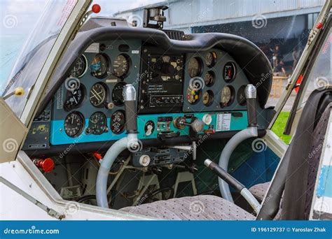 Small Aircraft Control Panel Detail Of The Cabin Small Plane Cockpit