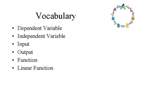 Vocabulary Dependent Variable Independent Variable Input Output Function