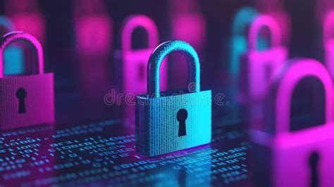 Futuristic Digital Security Padlocks Binary Code Stock Illustration