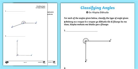 Classifying Angles Activity Sheet Sepedi Teacher Made
