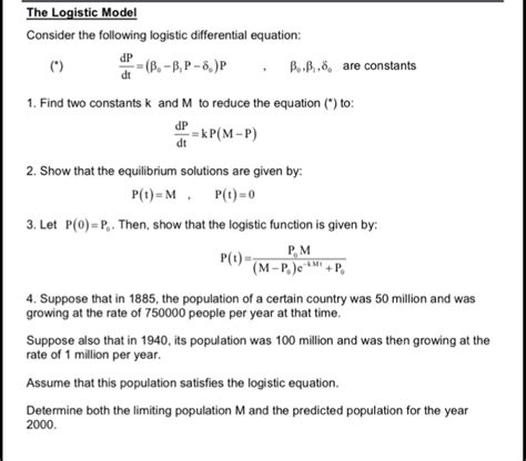 Solved Consider The Following Logistic Differential