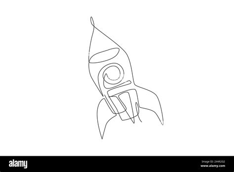 Single Continuous Line Drawing Rocket Launch Fly Into The Sky Universe Vintage Spacecraft