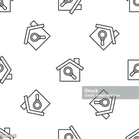 회색 선 검색 집 아이콘은 흰색 배경에 분리된 매끄러운 패턴입니다 돋보기 아래 집의 부동산 상징 벡터 개념에 대한 스톡 벡터 아트 및 기타 이미지 Istock