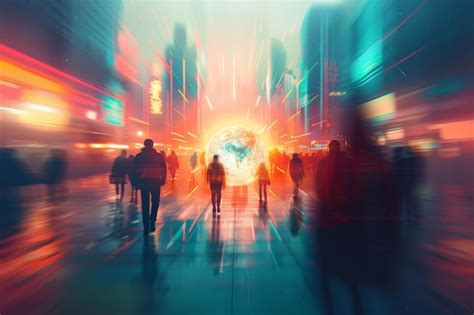 인공지능 Ai 에 의해 생성된 네온 불빛으로 도시 거리의 흐릿한 이미지 프리미엄 Ai 생성 이미지