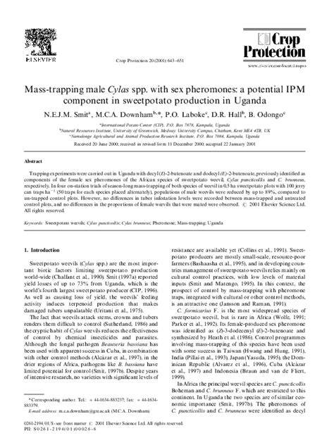 Pdf Mass Trapping Male Cylas Spp With Sex Pheromones A Potential Ipm Component In