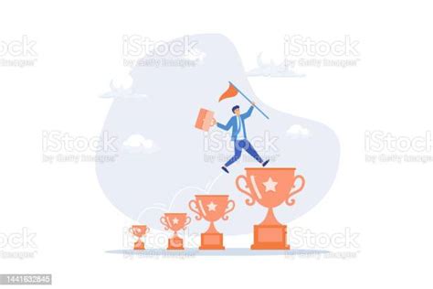 더 큰 목표 전략 또는 성공 승리 또는 수상 개념에 대한 영감을 달성하기 위해 동기를 부여하는 작은 승리 또는 성취 평면 벡터 현대 삽화 Championship에 대한 스톡