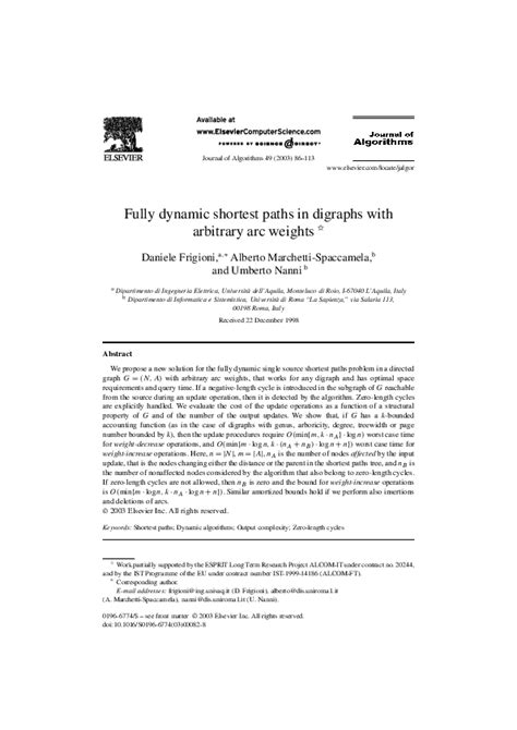 pdf fully dynamic shortest paths in digraphs with arbitrary arc weights