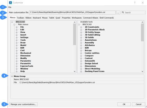 Customize Dialog Box BricsCAD Lite Pro Bricsys Help Center
