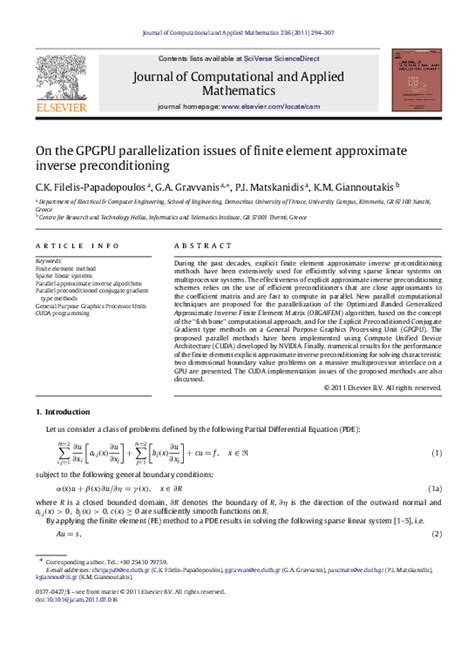 Pdf On The Gpgpu Parallelization Issues Of Finite Element Approximate Inverse Preconditioning