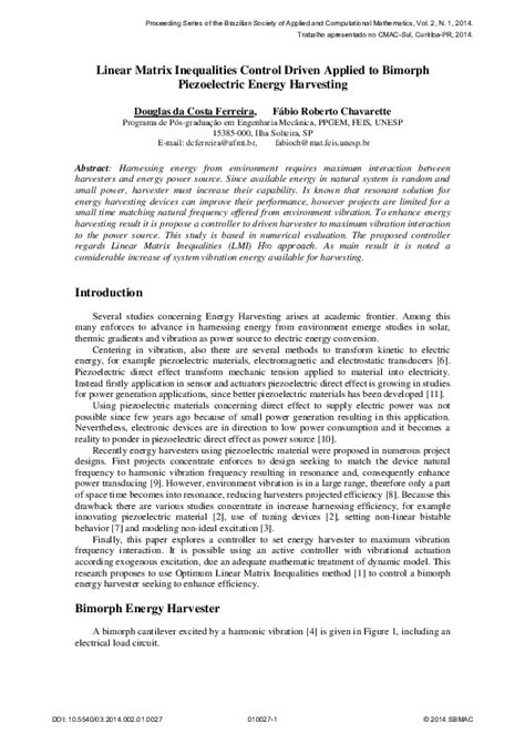 Pdf Linear Matrix Inequalities Control Driven Applied To Bimorph Piezoelectric Energy Harvesting