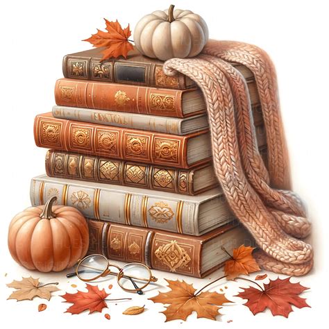 13 Autumn Books Pumpkin Tea Clipart Watercolor Stack Of Books Reading