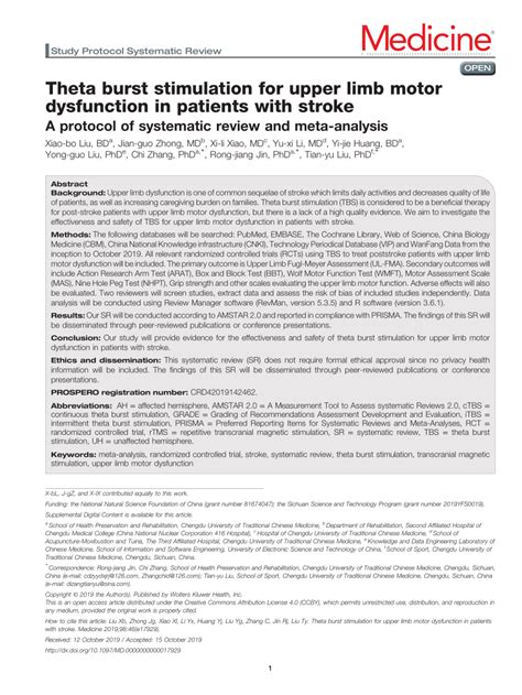 Pdf Theta Burst Stimulation For Upper Limb Motor Dysfunction In Patients With Stroke A