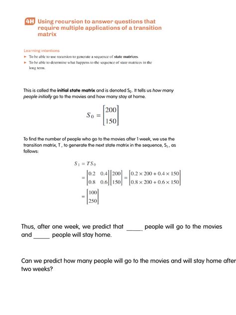4h Using Recursion To Answer Questions That Require Multiple Applications Of A Transition Matrix