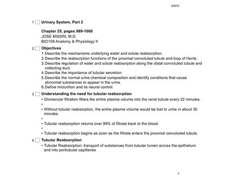lecture 16 urinary system part 2 4 9 1 urinary system part 2 chapter 25 pages 989 jose