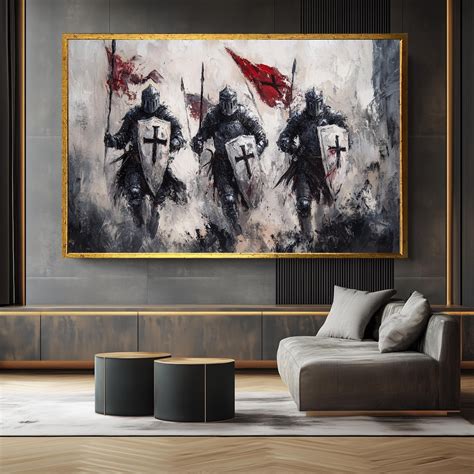 Medieval Knight Wall Art Extra Large Canvas Print Warrior Framed Art