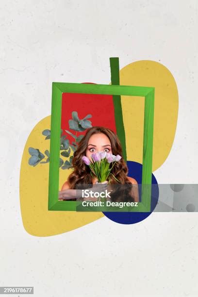 트렌드 아트웍 3d 사진 콜라주 복합 스케치 이미지 젊은 숙녀 얼굴 없는 손 홀드 튤립 꽃 대신 프레임 인사 여자 일 20 24세에 대한 스톡 사진 및 기타 이미지 Istock