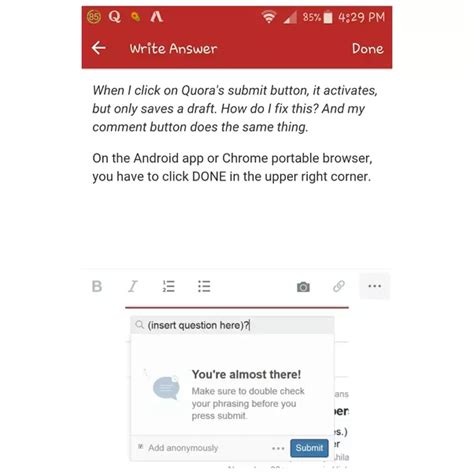 When I Click On Quoras Submit Button It Activates But Only Saves A