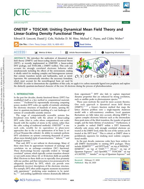 Pdf Onetep Toscam Uniting Dynamical Mean Field Theory And Linear Scaling Density Functional
