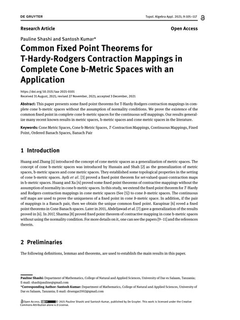 Pdf Common Fixed Point Theorems For T Hardy Rodgers Contraction Mappings In Complete Cone B