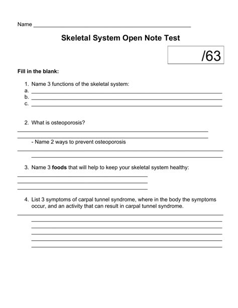 Skeletal System Test Anatomy Physiology