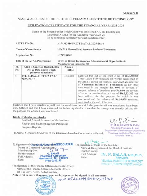 Velammal Utilization Certificate Pdf