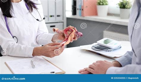 Doctor Showing To Patient How To Insert Hygienic Tampon Into Vagina On Mock Uterus 4k Movie Slow