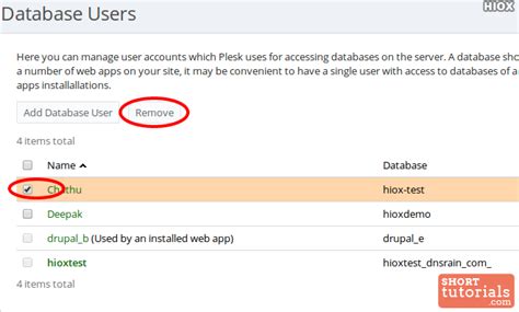 Select Database User Plesk